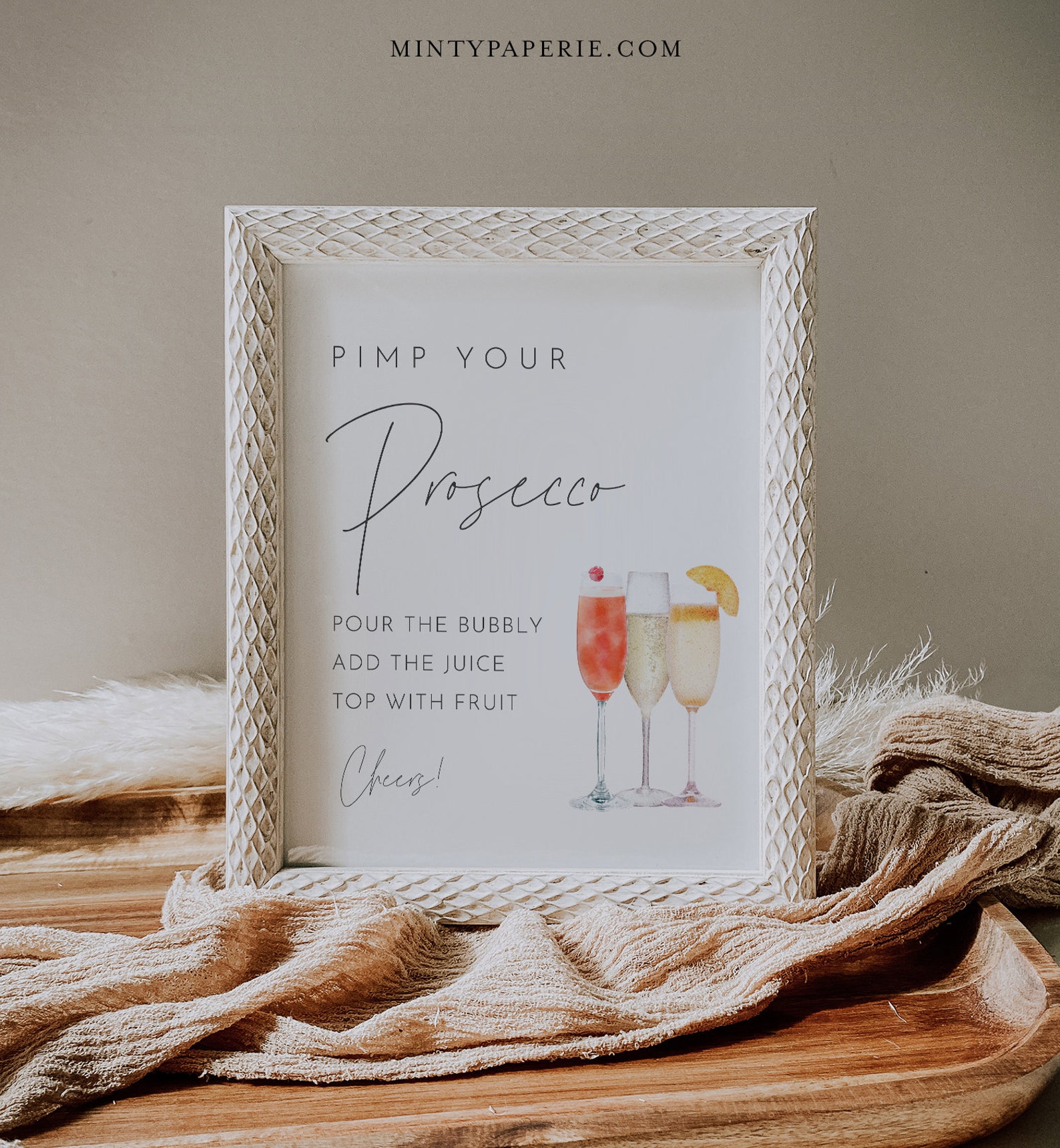 Pimp Your Prosecco Sign & Tag, Mimosa Sign, Minimalist Wedding, Bridal ...