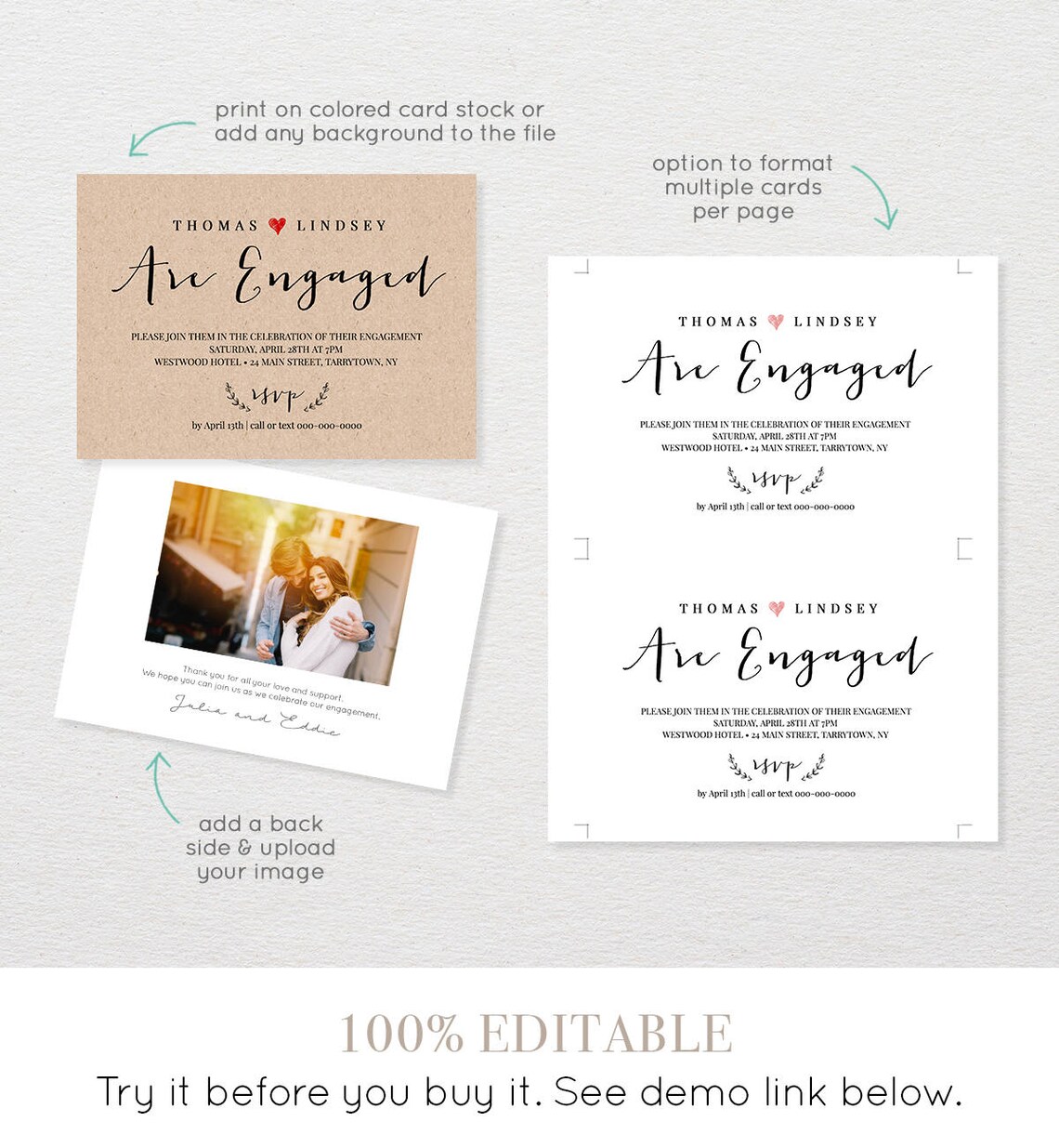 Engagement Invitation Template Printable Wedding Engagement - Etsy