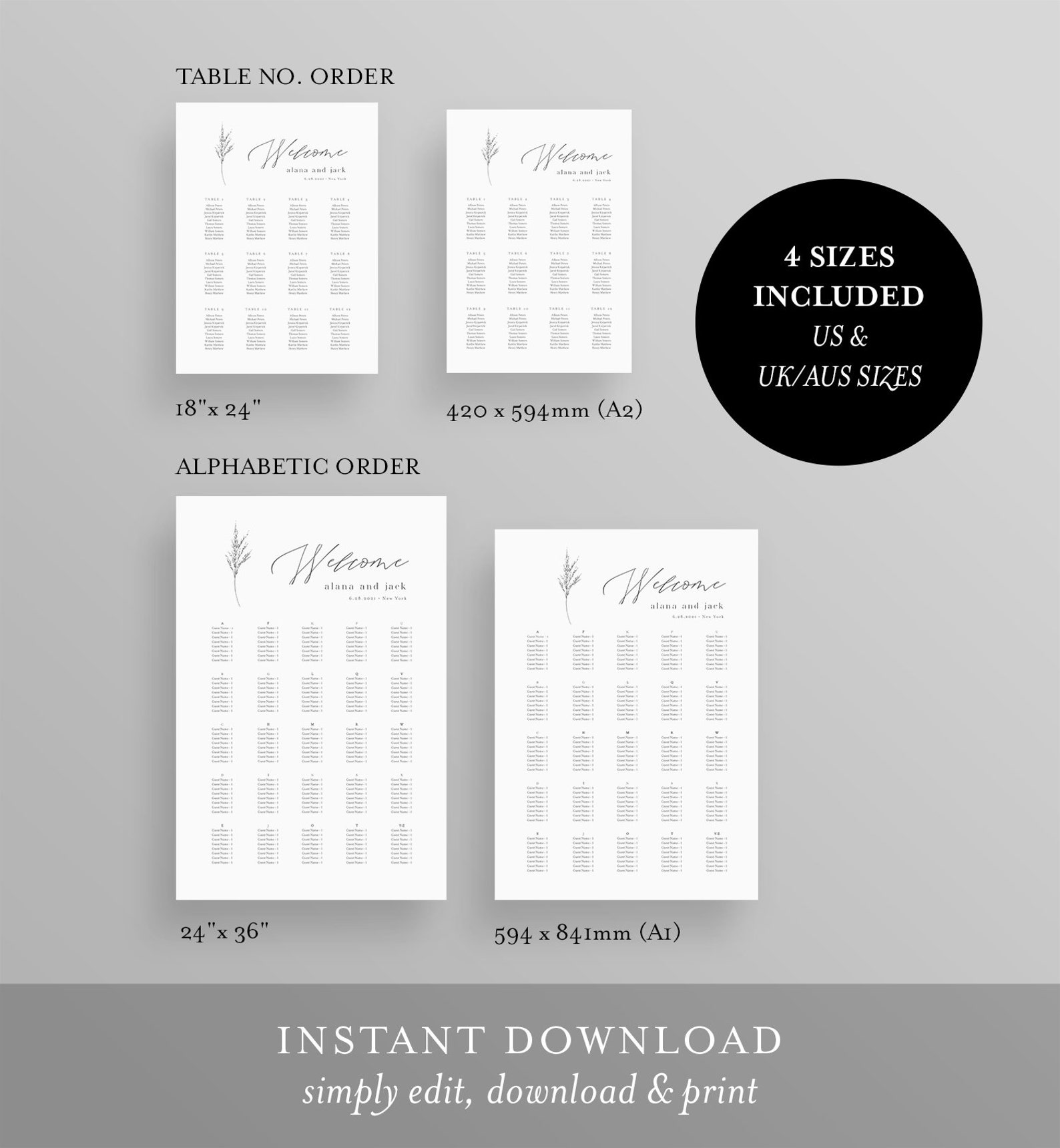 Lavender Seating Chart Poster, Printable Minimalist Wedding Seating ...