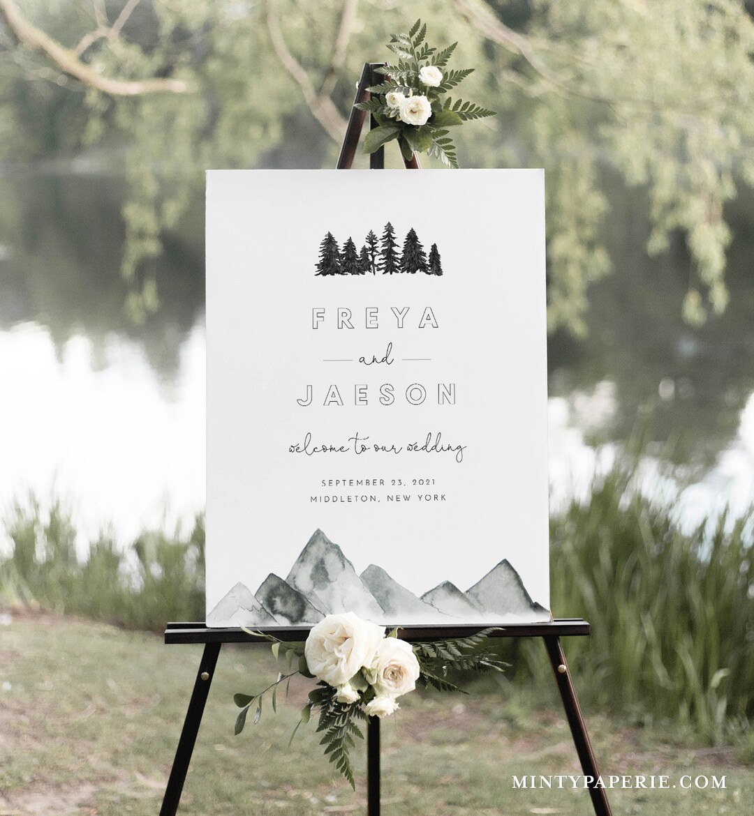 Rustic Mountain Wedding Welcome Sign, Printable Pine Wedding or Bridal ...