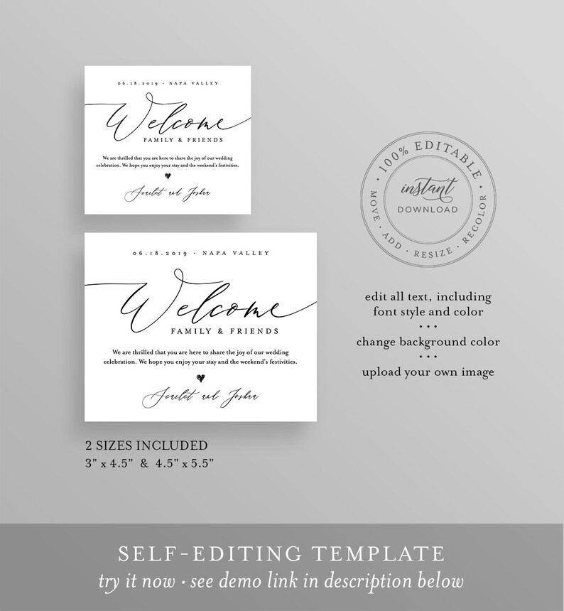 Self-editing Welcome Bag Label Template, Welcome Box Sticker, INSTANT ...