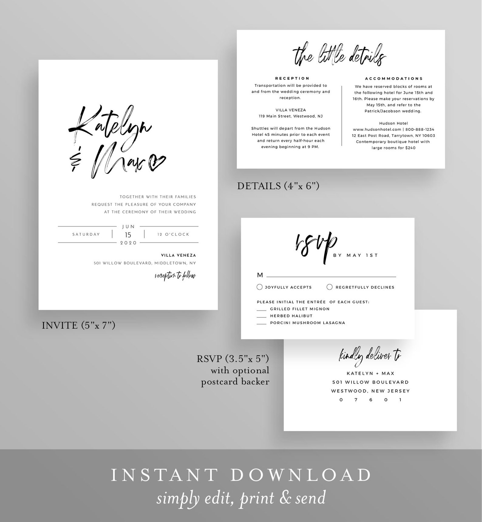 Modern Script Wedding Invitation Set Minimalist Classy 100% - Etsy