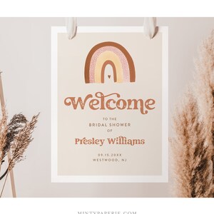 Boho Rainbow Welcome Sign, Printable Retro 70s Baby or Bridal Shower ...