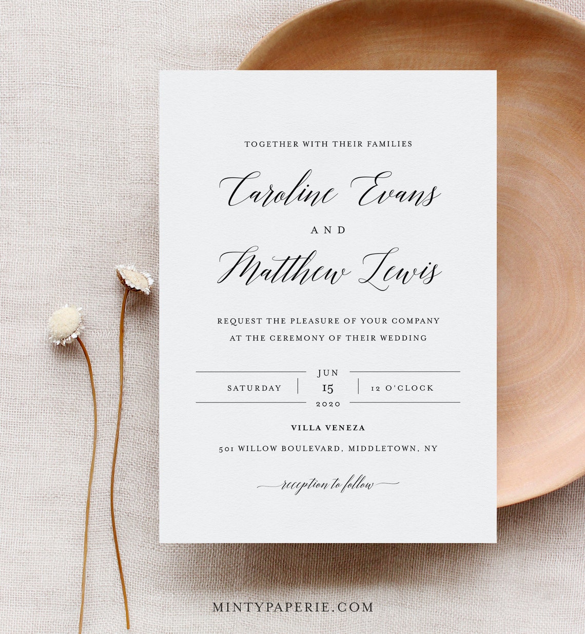 Simple Wedding Invitation, Printable Modern Calligraphy Wedding Invite ...