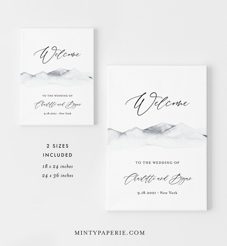 Watercolor Mountain Wedding Welcome Sign Printable Minimalist - Etsy