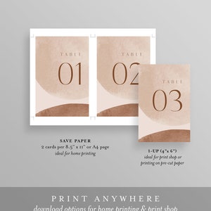 Earthy Table Number Card Template, Minimalist Abstract Wedding Table ...