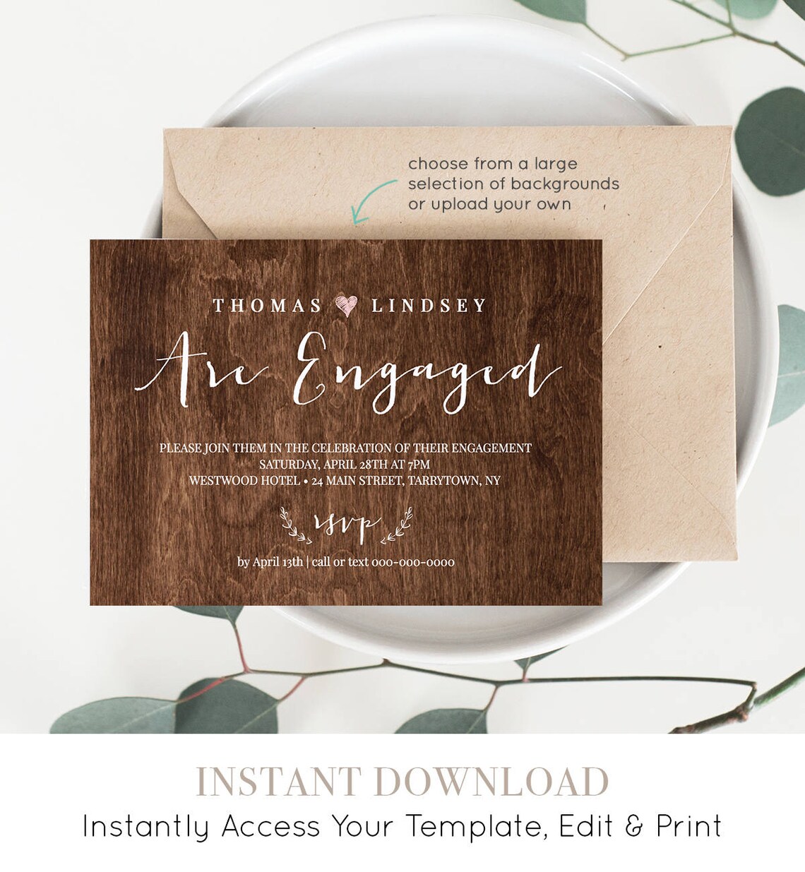 Engagement Invitation Template Printable Wedding Engagement - Etsy