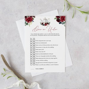 Over or Under Bridal Shower Game, Printable Tea Party Bridal Shower ...