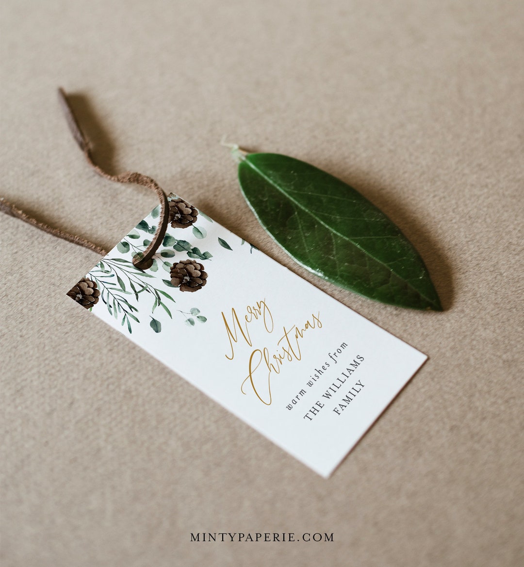 Holiday Gift Tag Template, Printable Winter Pine Favor Tag, Editable ...