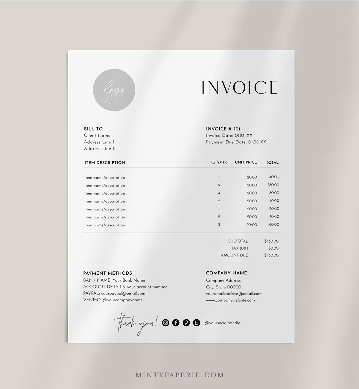 Minimalist Invoice Template Small Business Modern Client Invoice 100 Minimalist Invoice Template Small Business Modern Client Invoice 100