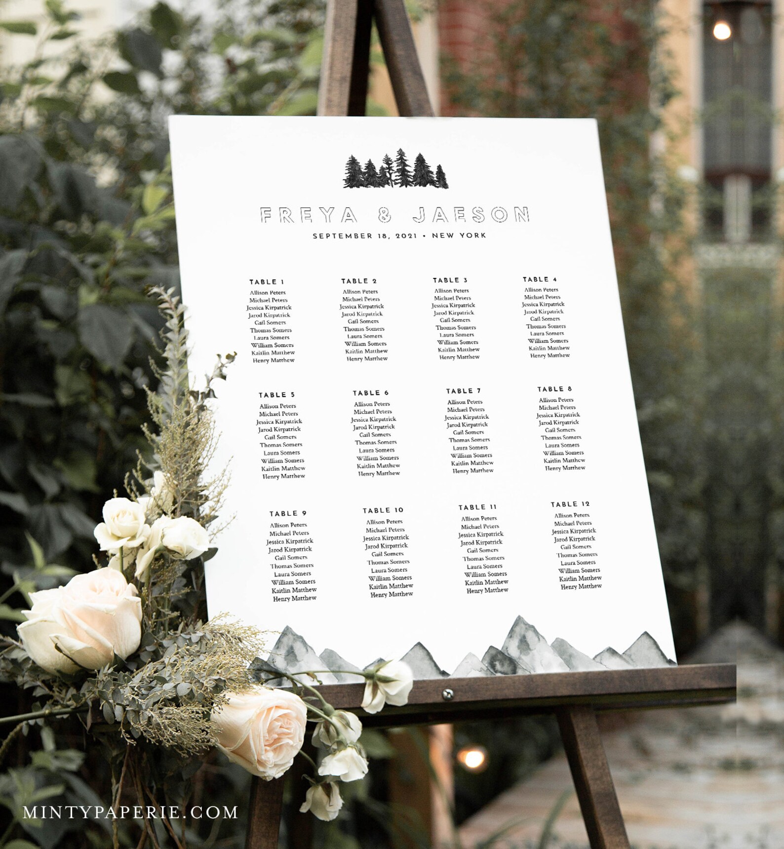Mountain Seating Chart Poster, Printable Rustic Pine Wedding Seating ...