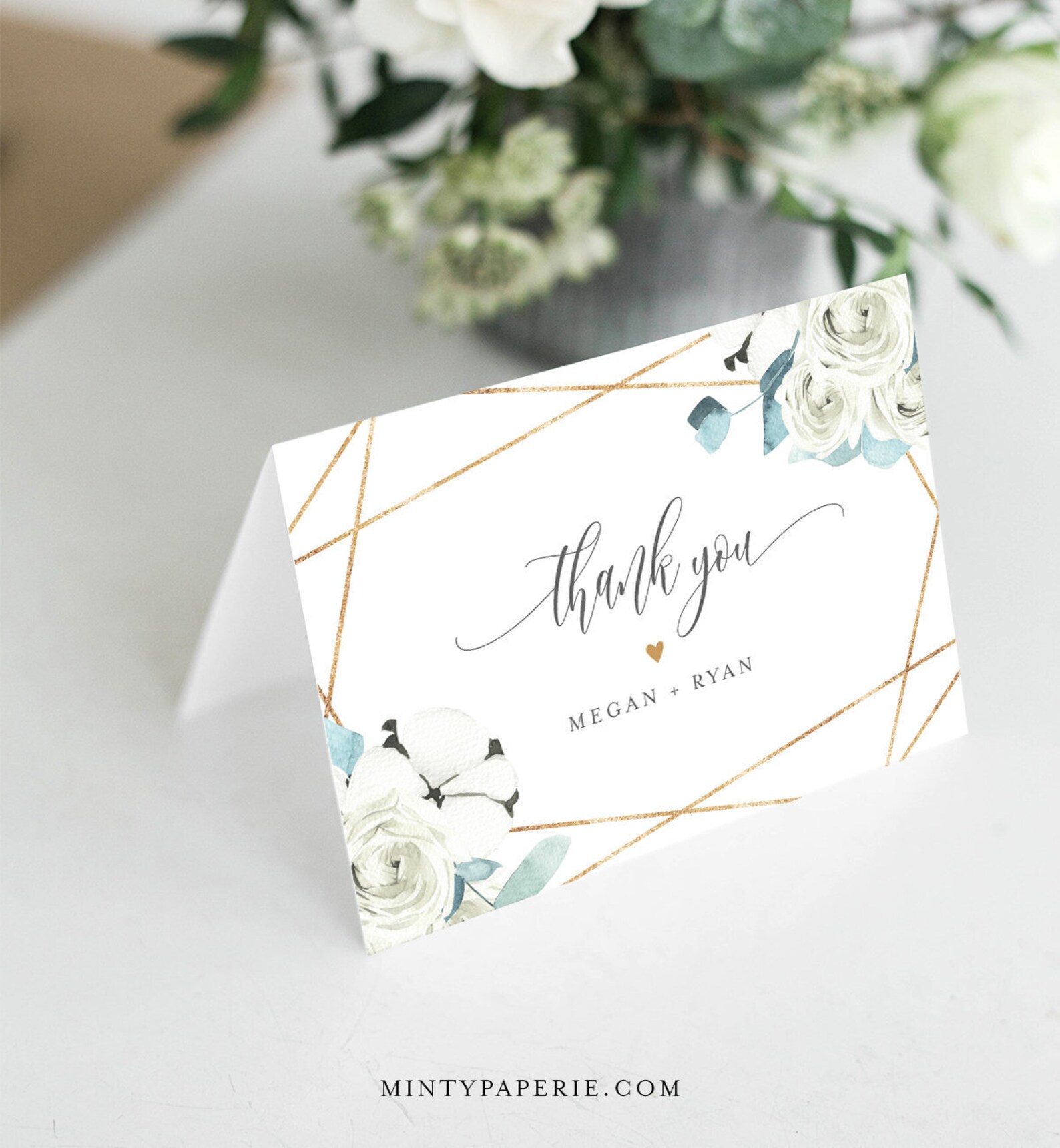 Thank You Note Card Template Printable Winter Cotton Greenery - Etsy