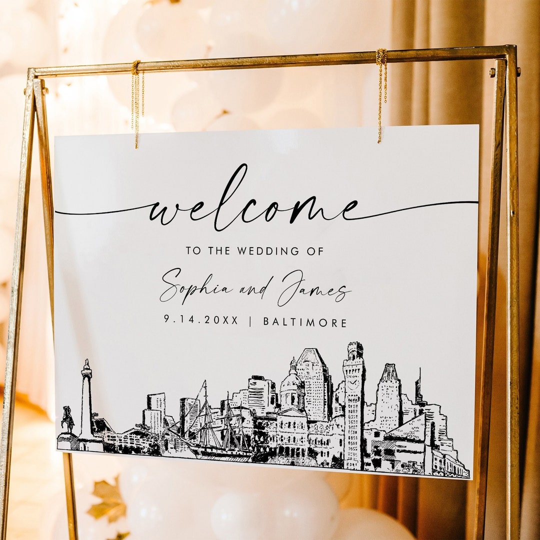 Baltimore Welcome Sign, City Skyline Wedding Sign, Printable Instant ...
