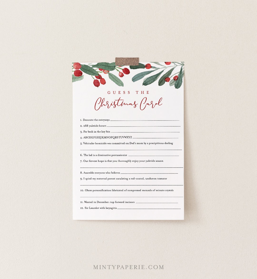 Christmas Carol Trivia Game, Holiday Party Game Printable, Guess the ...