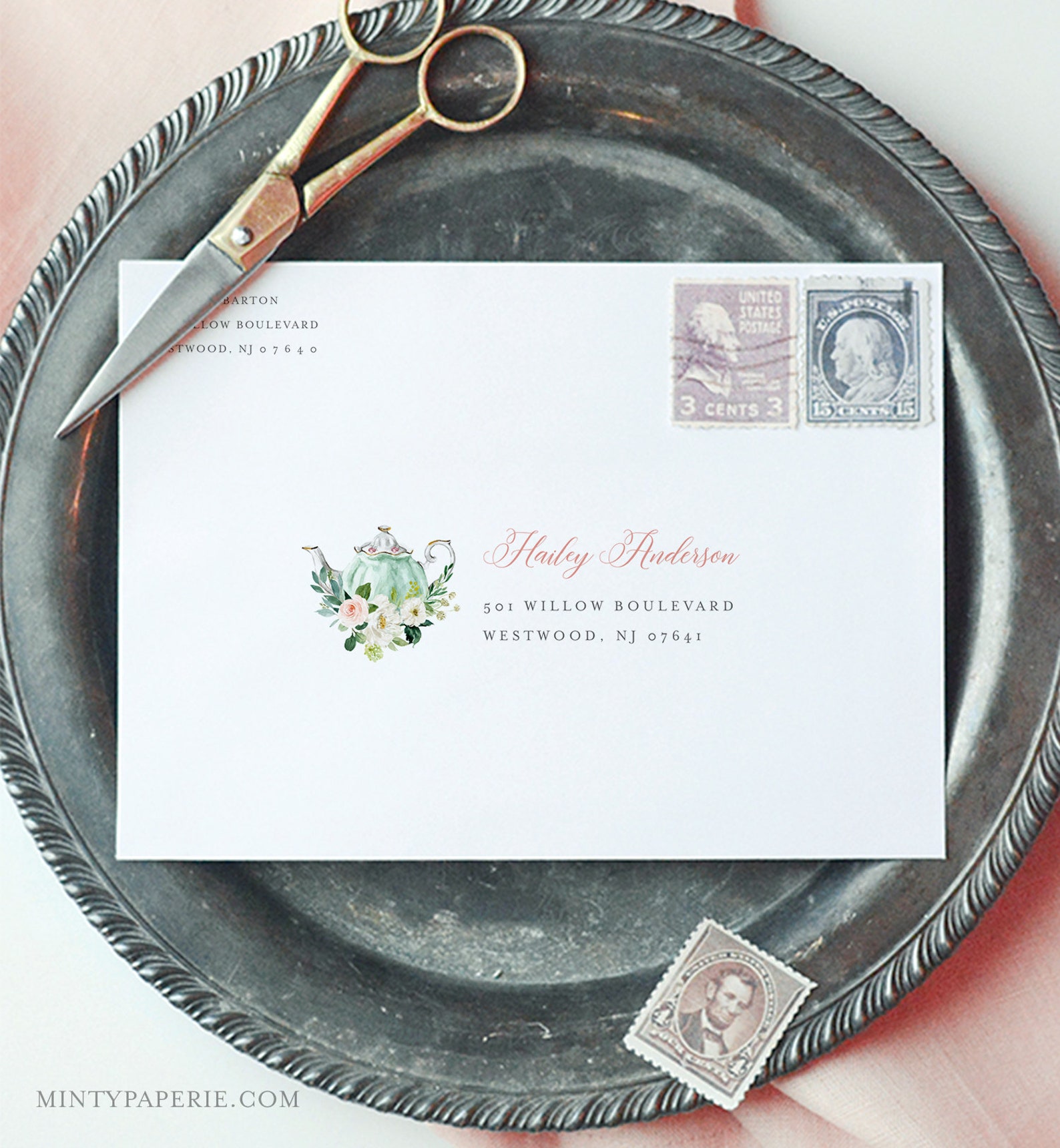 Tea Party Envelope Template Printable Teapot Address Instant - Etsy