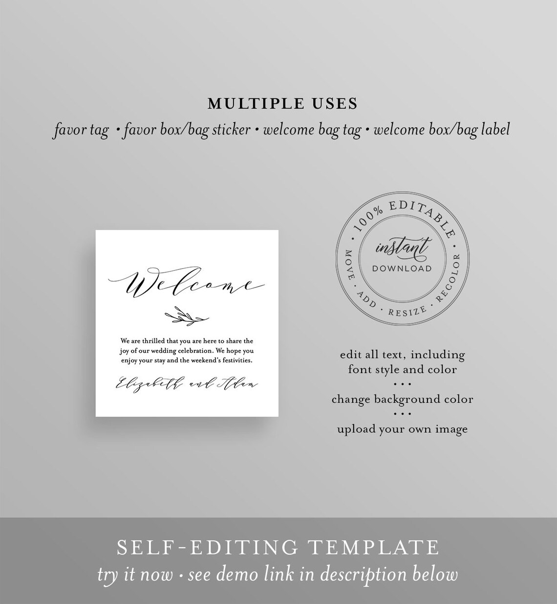 Welcome Box Sticker Template, Printable Welcome Bag Tag, Favor Box ...