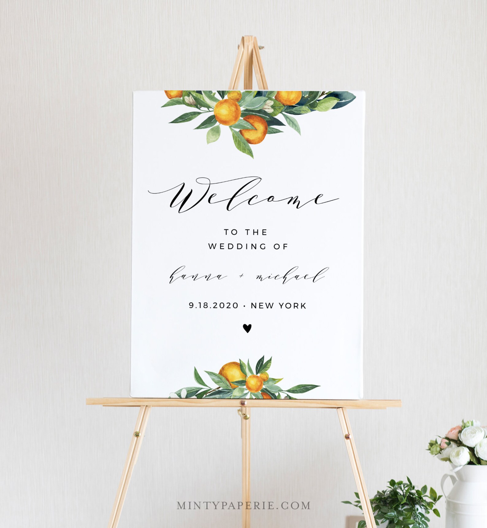 Welcome Sign Template, Printable Citrus Orange Blossom Wedding or ...