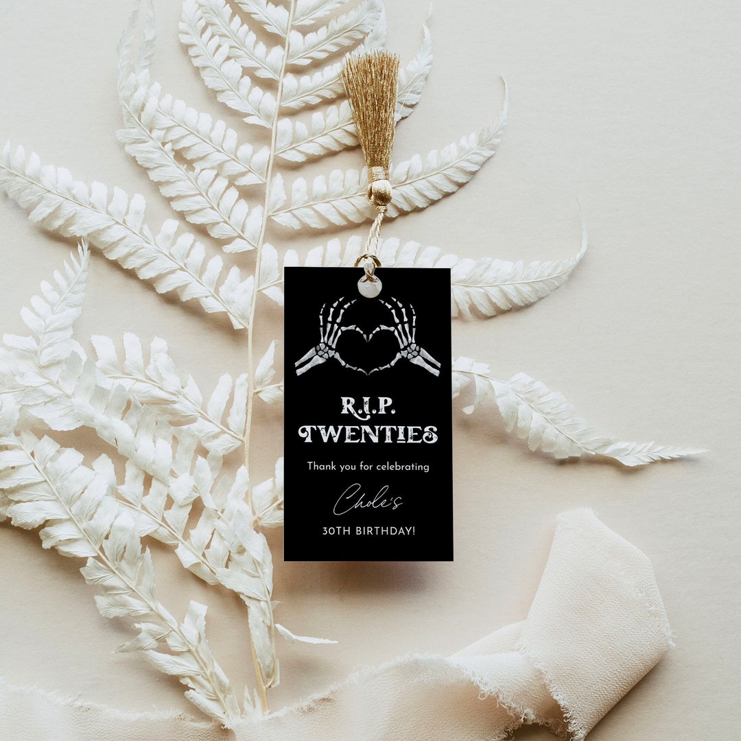 30th Birthday Favor Tag, RIP Twenties, Gothic Thank You Tag, Skeleton ...