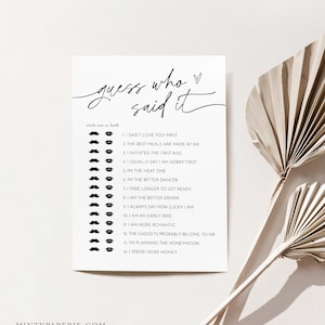 Guess Who Said It Game, Minimalist Bridal Shower Game, Editable ...