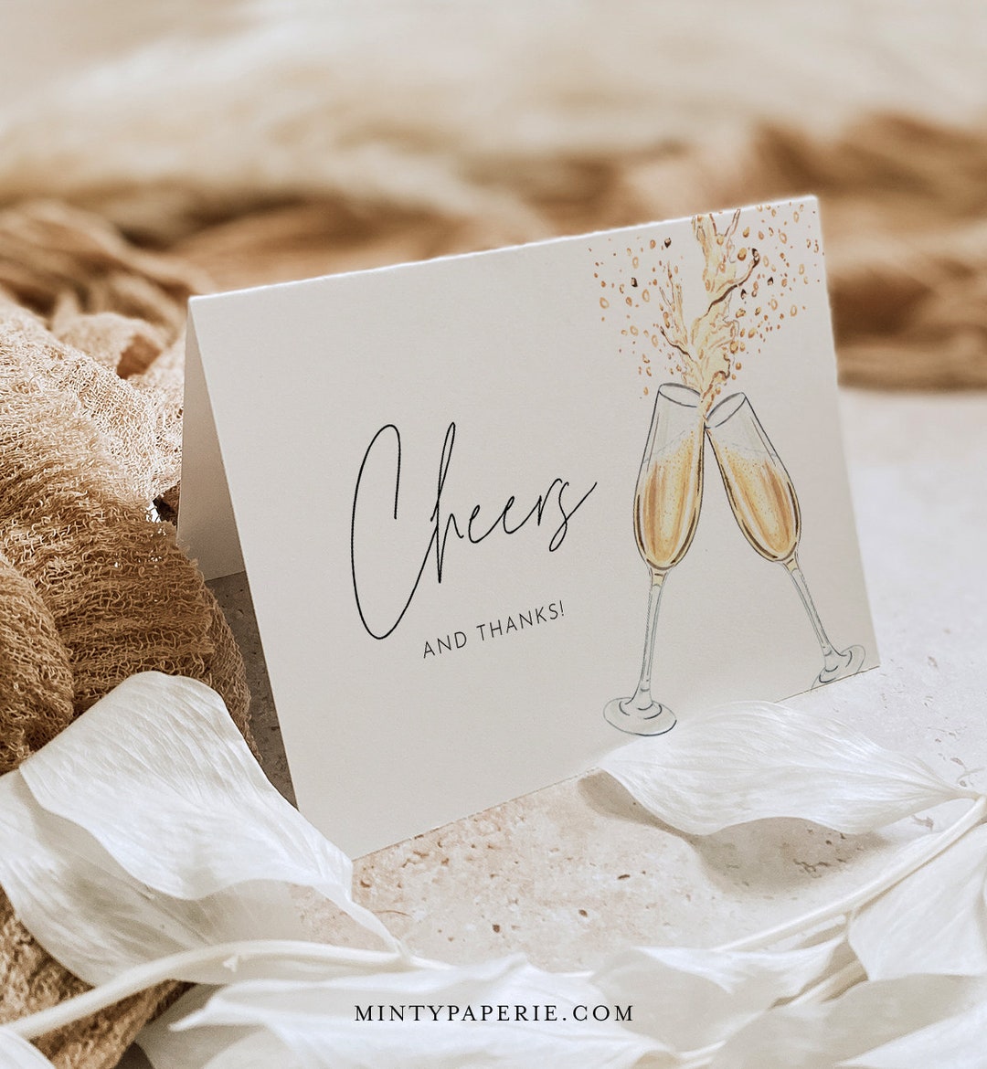 Cheers Thank You Card, Bubbly Toast Bridal Shower Thank You Note ...