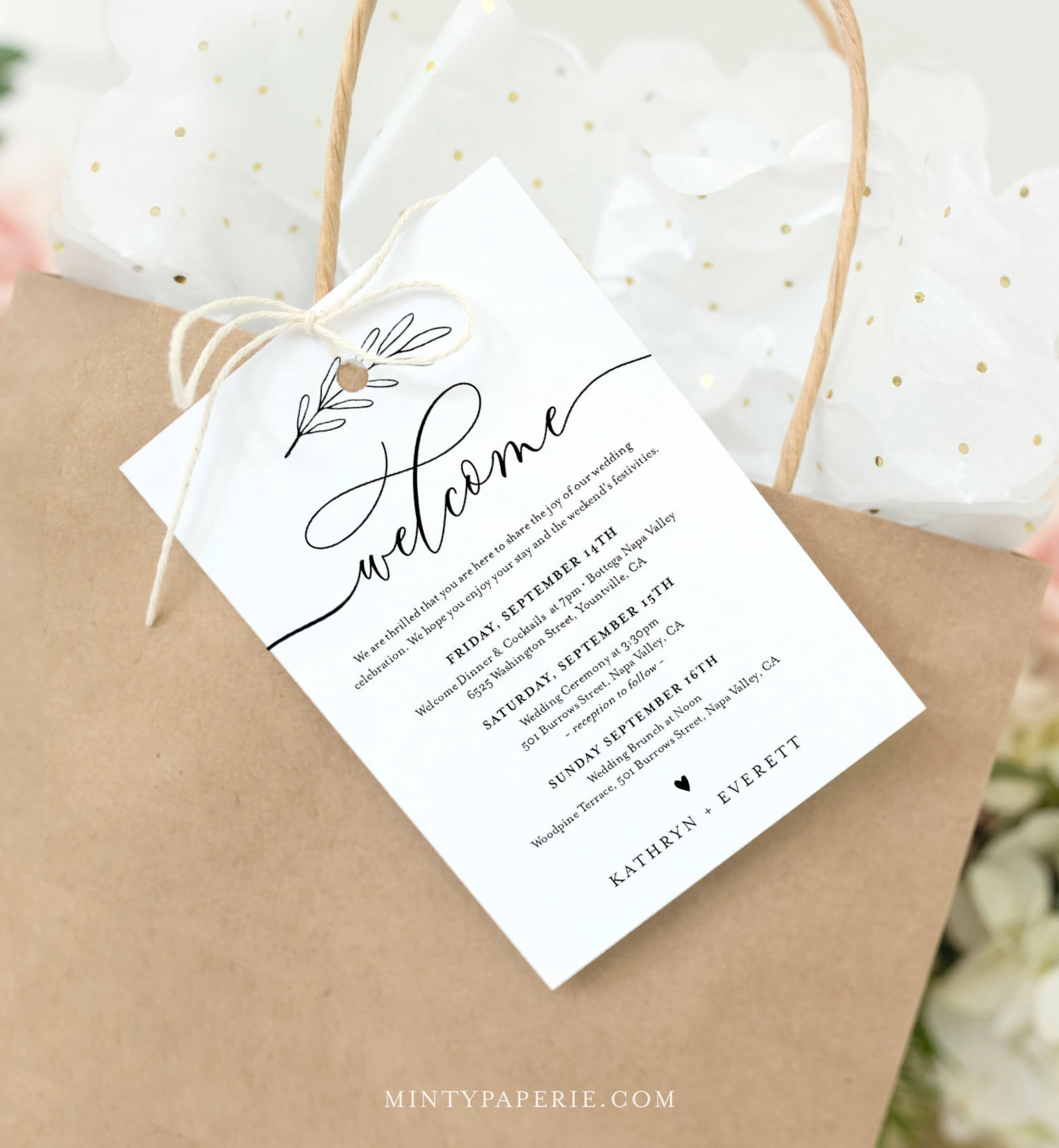Welcome Bag Tag Modern Calligraphy Welcome Letter and - Etsy