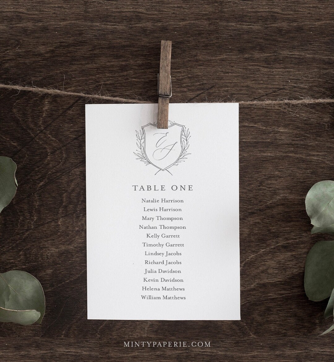 Monogram Seating Chart Template, Minimalist Wedding Seating Plan ...