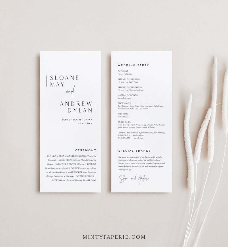 Modern Wedding Program Template Minimal & Simple Order of | Etsy