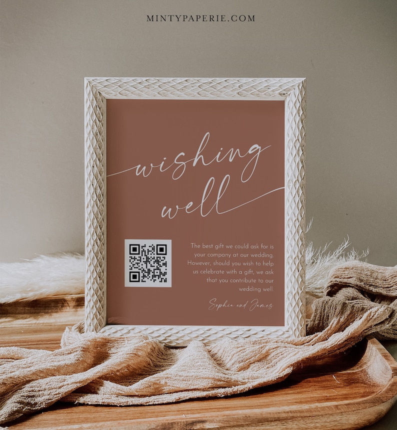 Bohemian Wishing Well Sign, Honeymoon Fund Card, QR Wedding Fund Insert ...