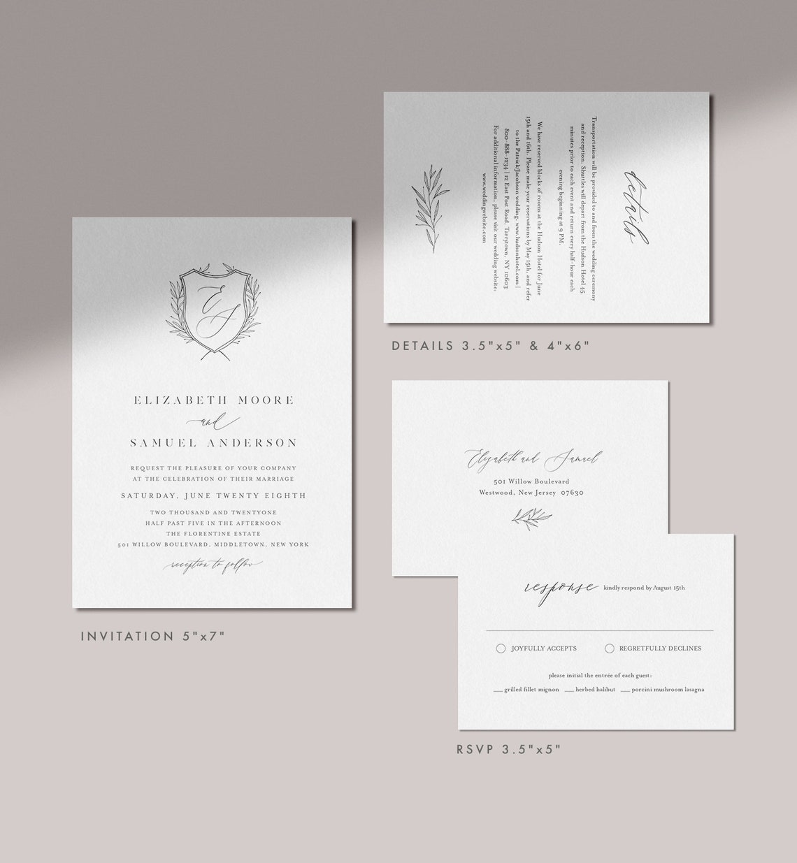 Wedding Crest Invitation Suite, Minimalist Wedding Invite, RSV, Details ...