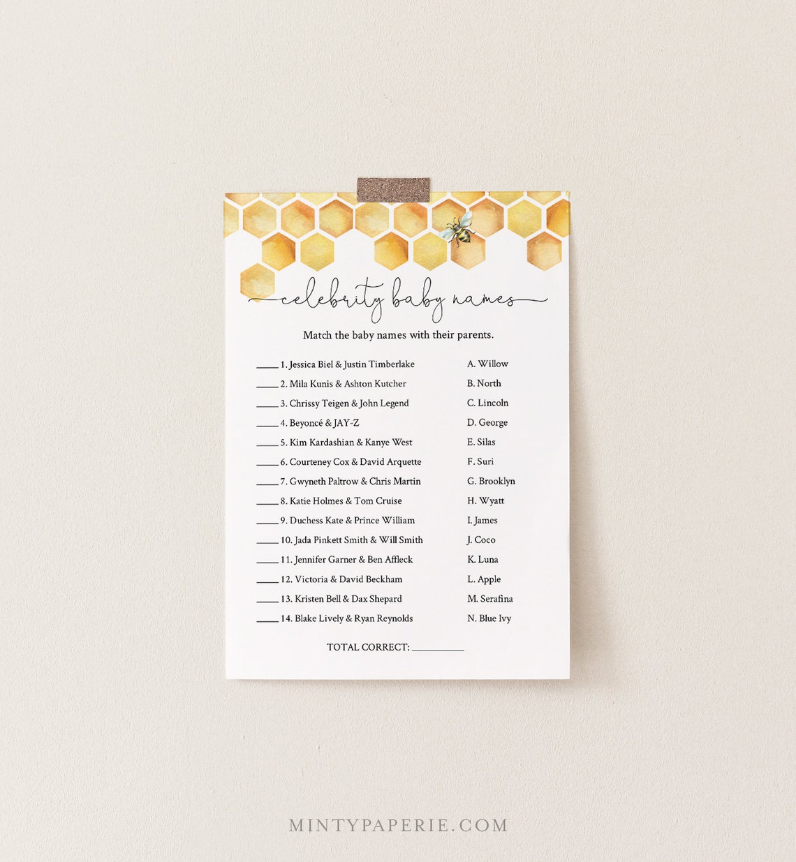 Celebrity Baby Name Game Printable Baby Shower Game Honey - Etsy