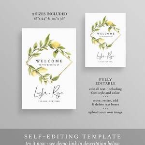 Lemon Welcome Sign Template, Wedding Sign, Citrus Lemon Bridal / Baby ...