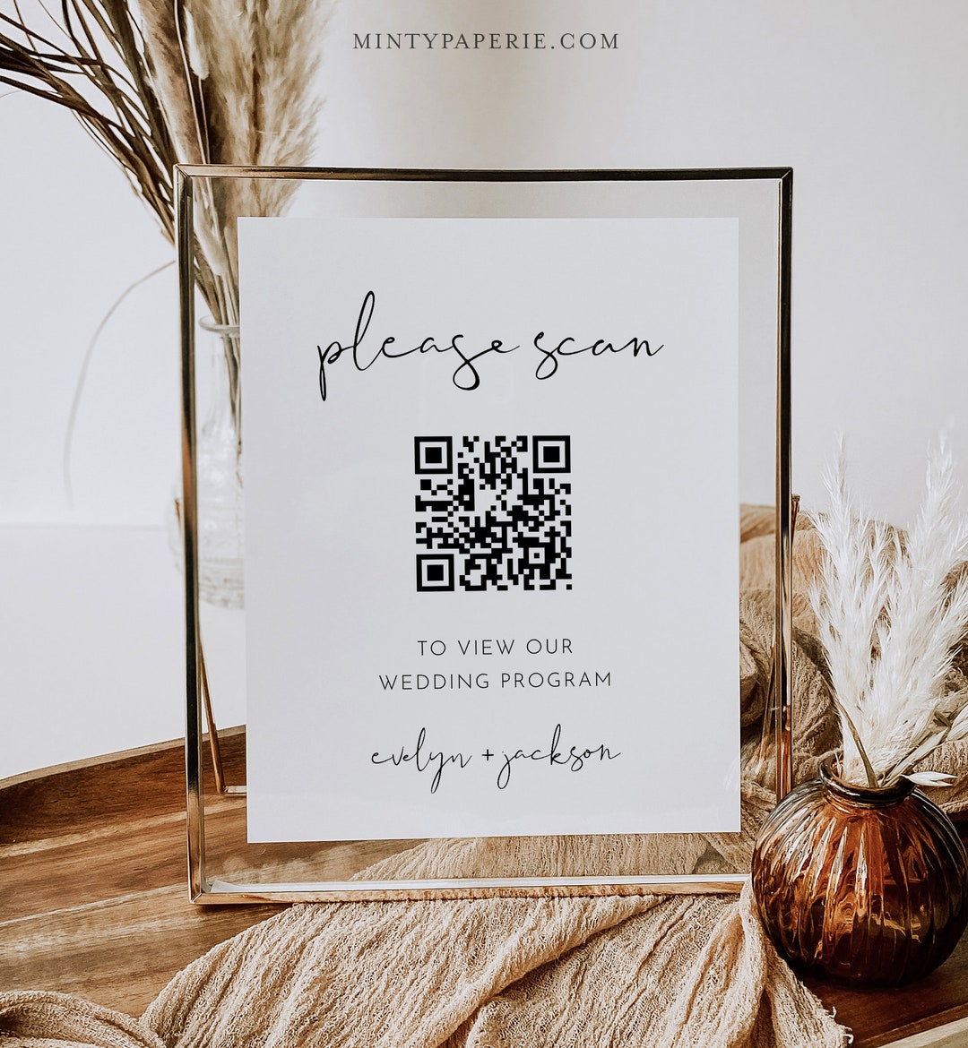 QR Code Wedding Program, Scan QR Code for Order of Service, Minimalist ...
