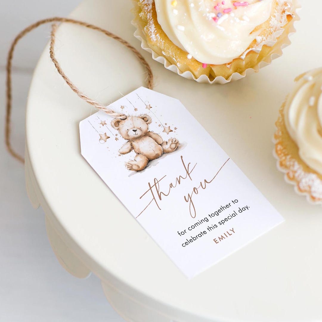 Teddy Bear Favor Tag Template, Thank You Tag, Baby Shower Tag, Birthday ...