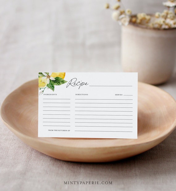 Lemon Recipe Card Template Instant Download 100% Editable - Etsy