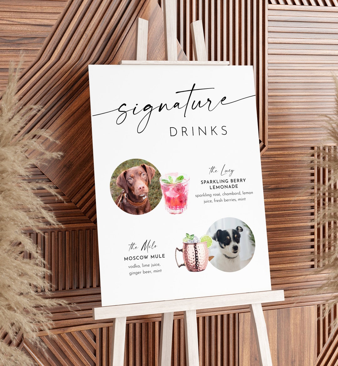 Pet Signature Drink Sign, Dog Signature Cocktail, 2 Photos, Minimalist ...