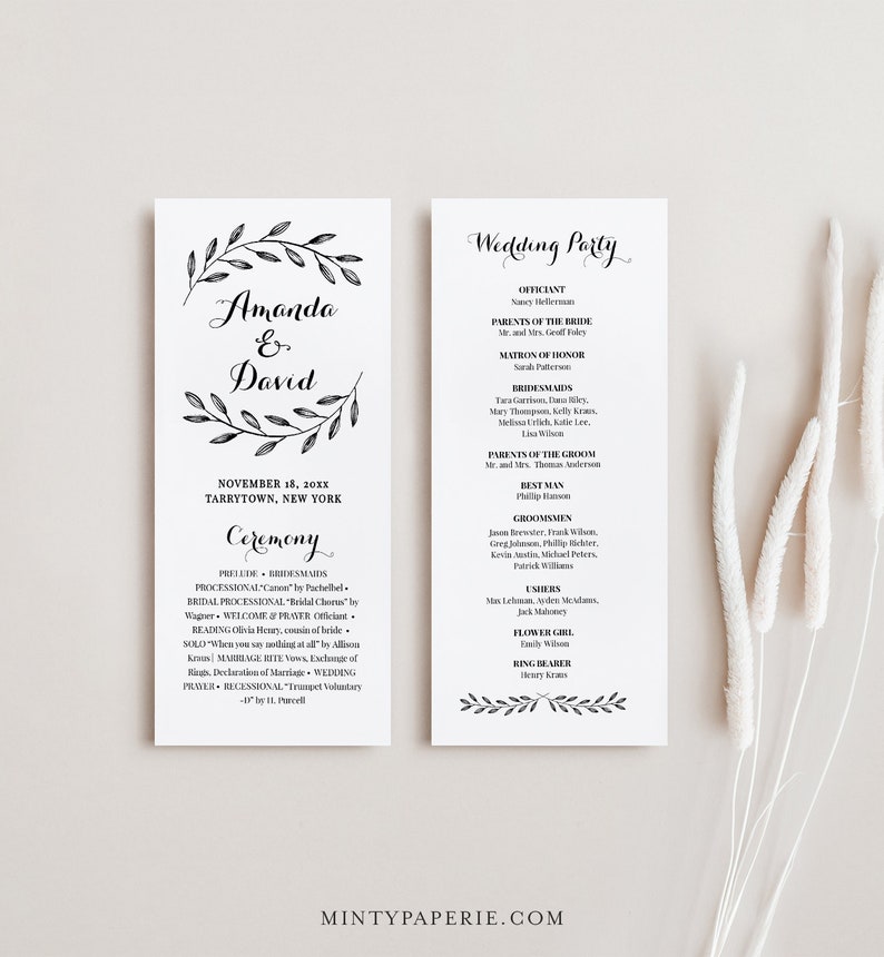 Rustic Wedding Program Template Instant Download Order of - Etsy