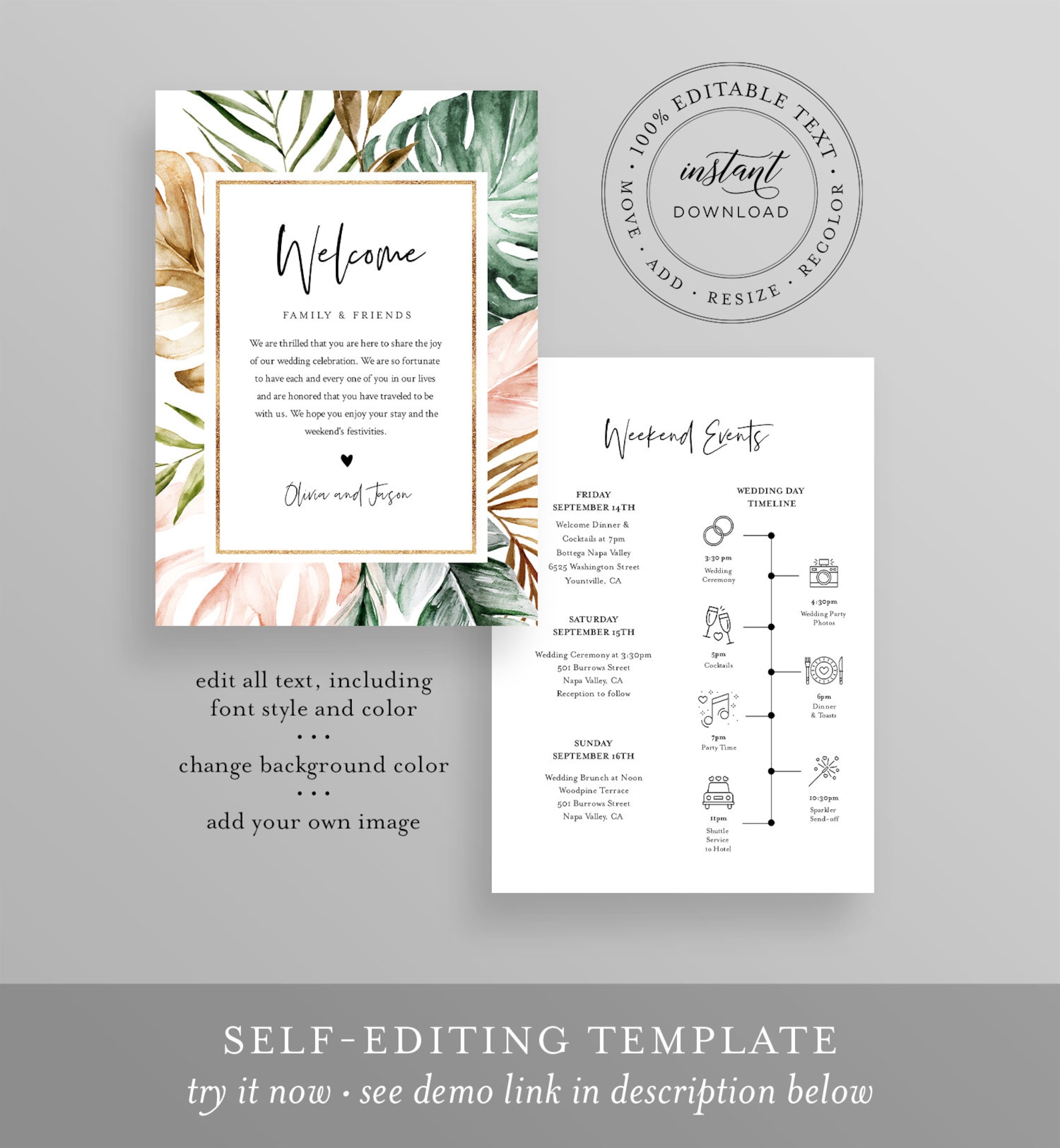 Tropical Welcome Letter & Itinerary Template, Beach Wedding Order of ...