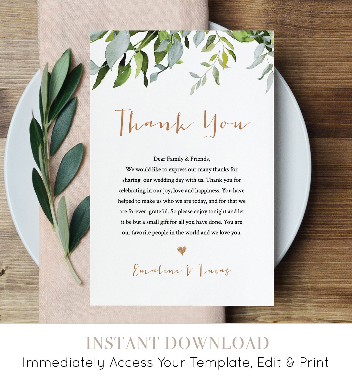 Pin On Greenery Wedding Free Printable Thank You Wedding Card 