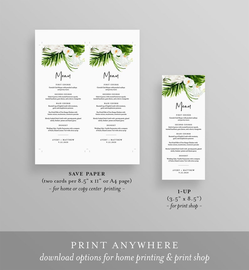 Tropical Menu Card Template Dinner Menu for Wedding Bridal - Etsy