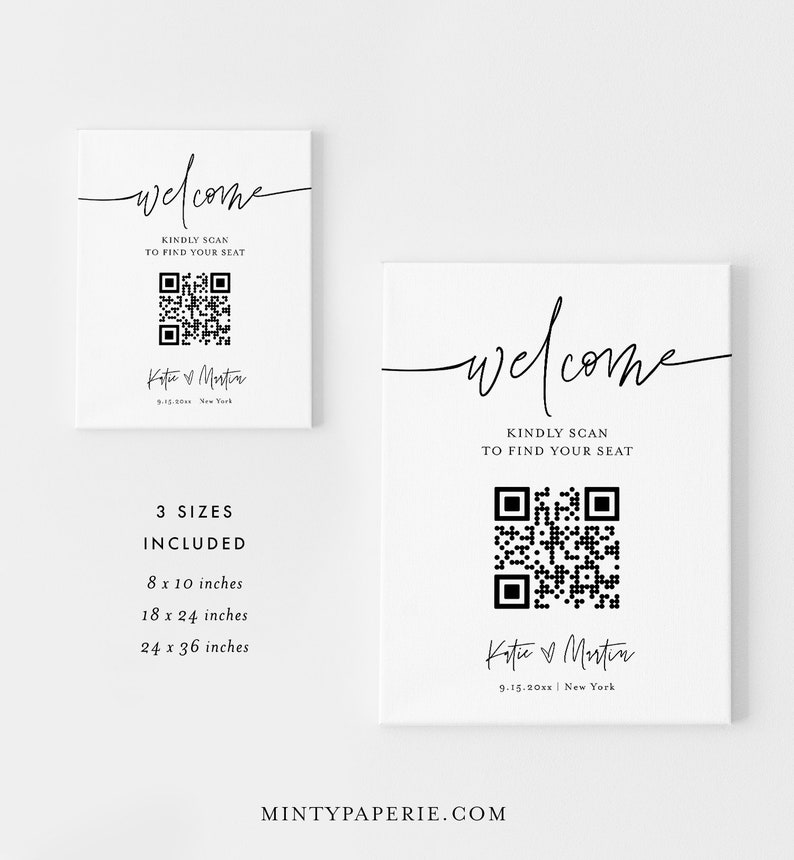 Seating Chart QR Code Sign, Minimalist Wedding Welcome Poster, 100% ...
