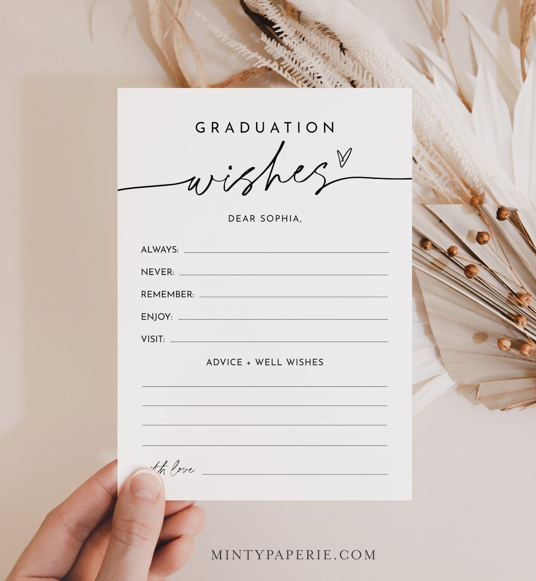 Graduation Wishes Card, Minimalist Graduation Party Game, Advice Card ...