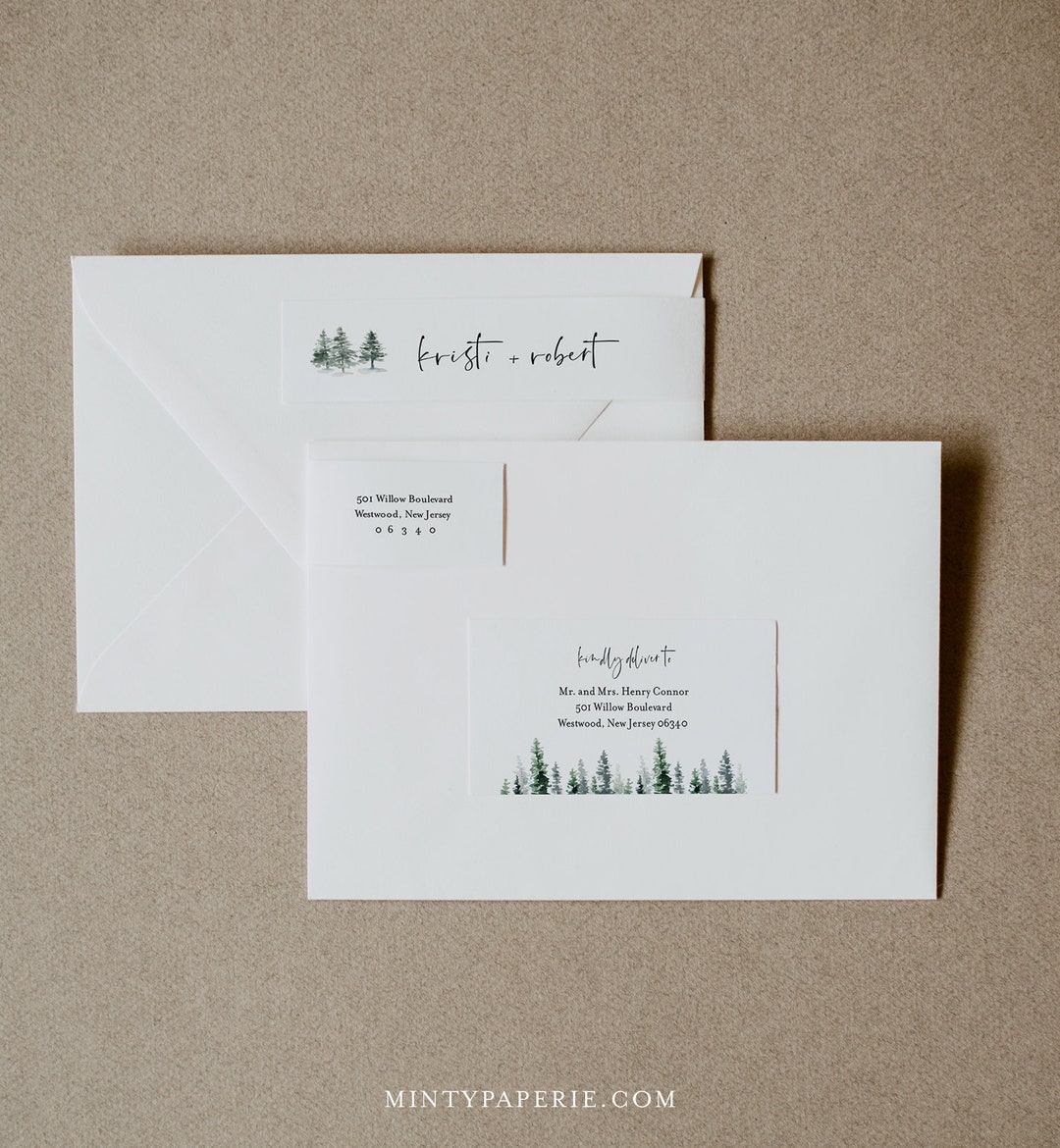 Pine Tree Address Label, Winter Wedding Envelope Sticker, Rustic Return ...