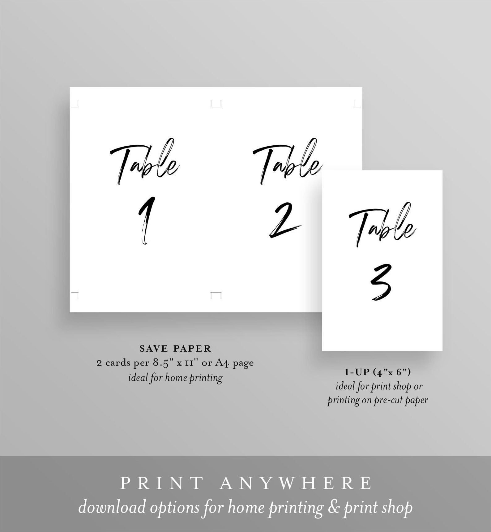 Table Number Card Template, Modern Hand Script Wedding Table Number ...