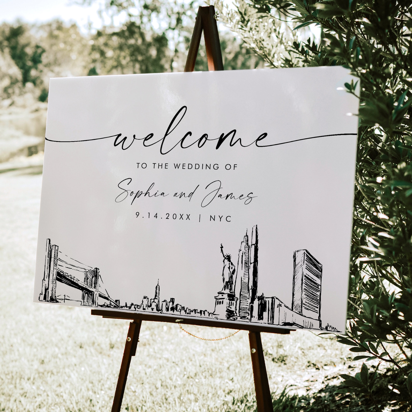 New York City Welcome Sign, NYC Skyline Wedding Sign, Printable Instant ...