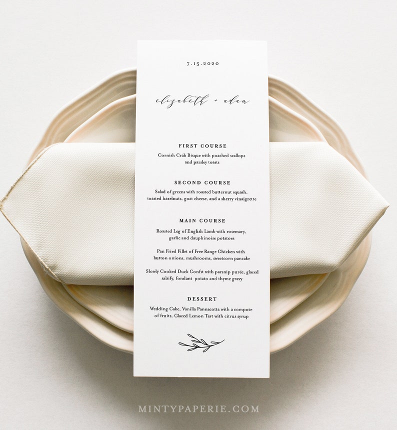 Minimalist Menu Card Template Modern Wedding Menu Printable - Etsy