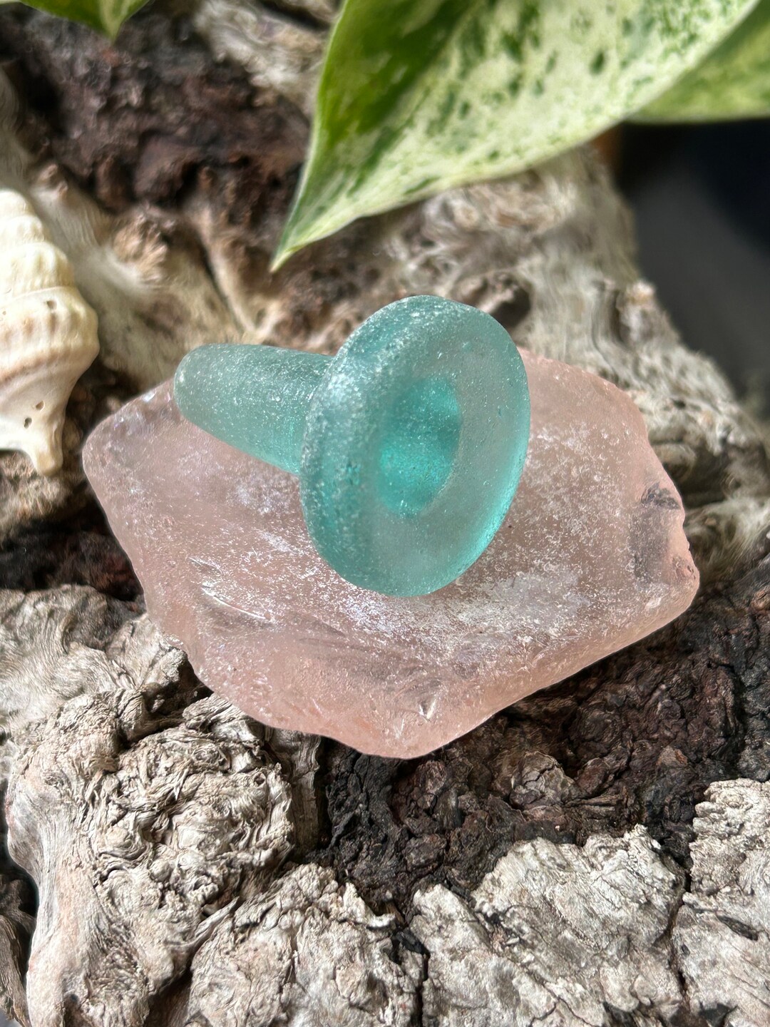 Sea Glass Seafoam Stopper on Pink Glass Base Display Scottish Beach ...