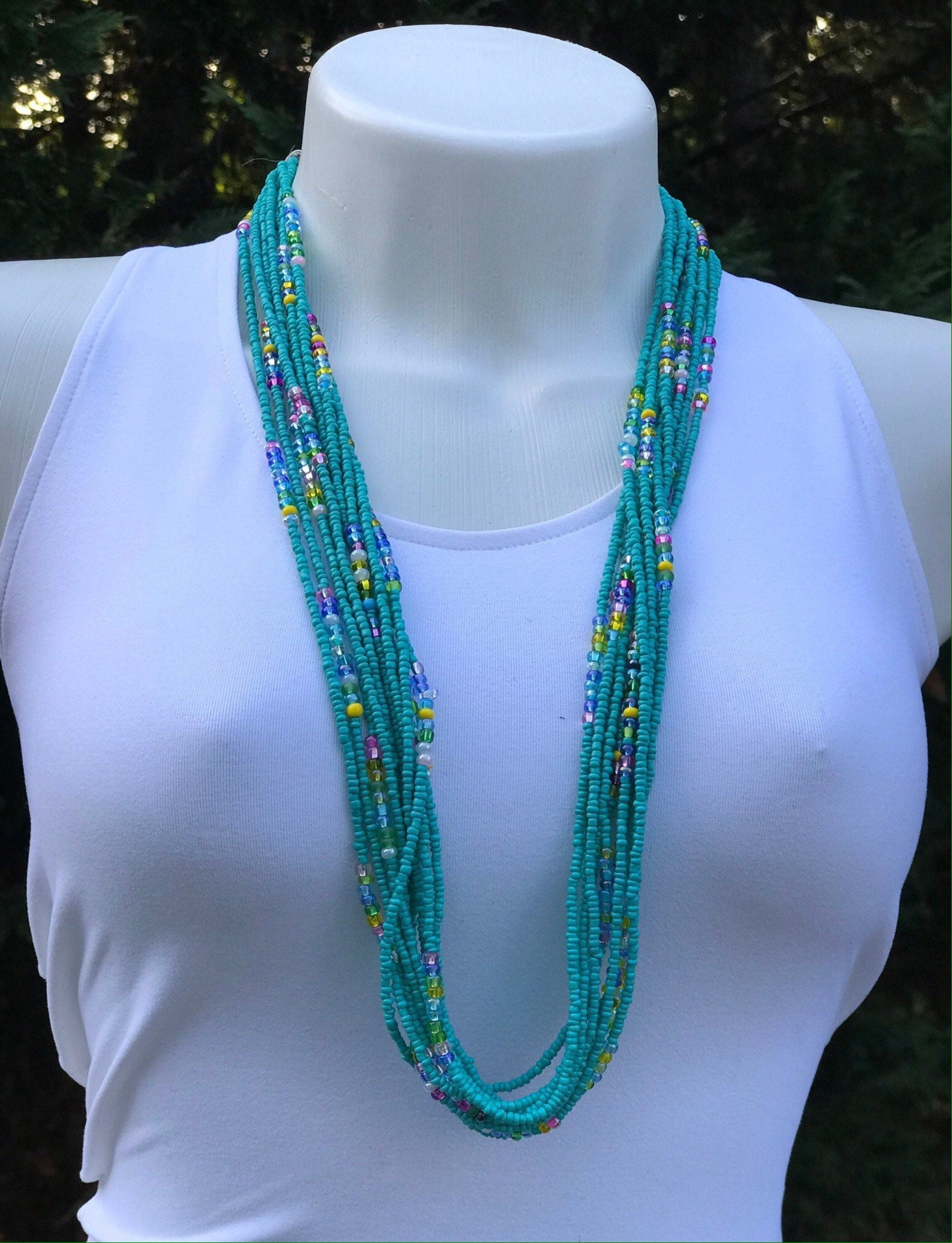Beaded Necklace,bohemian Statement Necklace, Glass Seed Beads, Long ...
