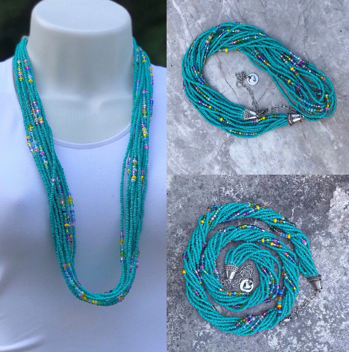 Beaded Necklace,bohemian Statement Necklace, Glass Seed Beads, Long ...