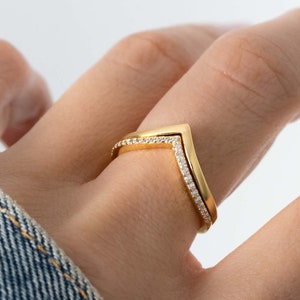 V Ring Set, Stacking Ring, Chevron Ring, Minimalist Ring, Wedding Band ...