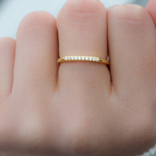 Simple CZ Band Dainty Stacking Ring Gold Minimalist Ring CZ - Etsy